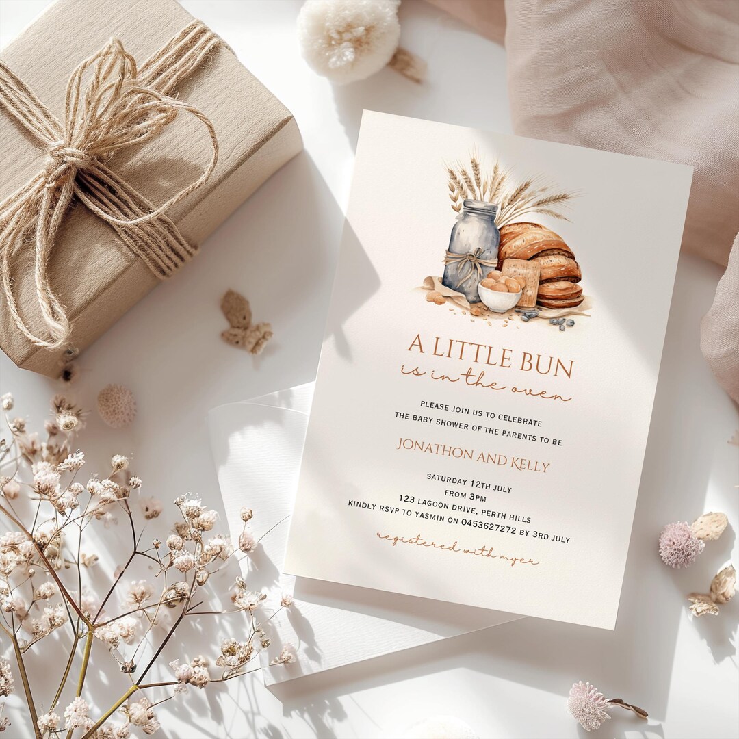 Sourdough Bread Invitation, A Bun in the Oven Invite, Baked With Love ...