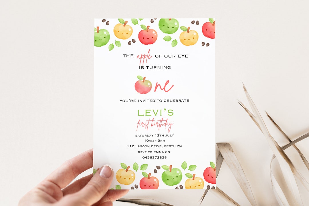 Editable the Apple of Our Eye First Birthday Invitation, Cute Apples ...
