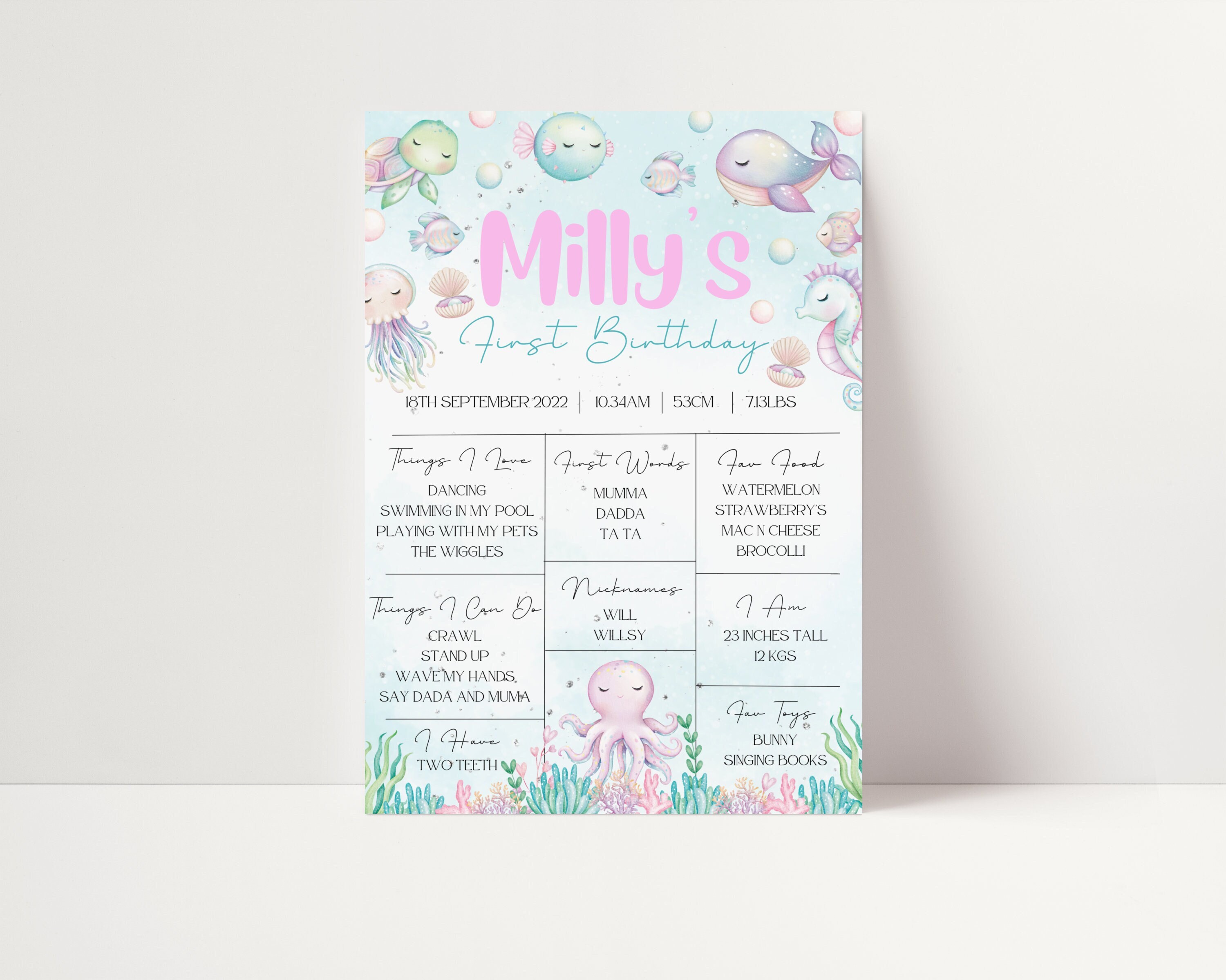 Editable Under the Sea Milestone Board First Birthday Milestone Board ...