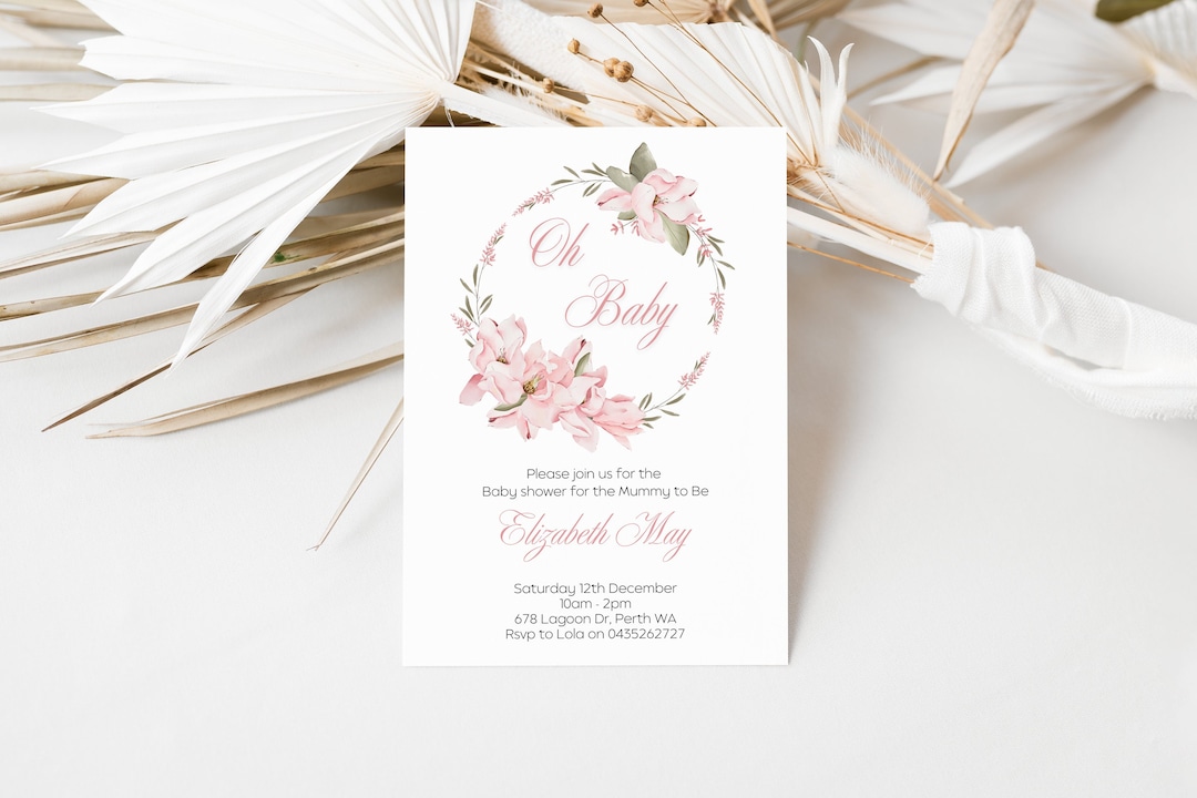 Editable Oh Baby Magnolia Baby Shower Invitation, Hello Baby Floral ...
