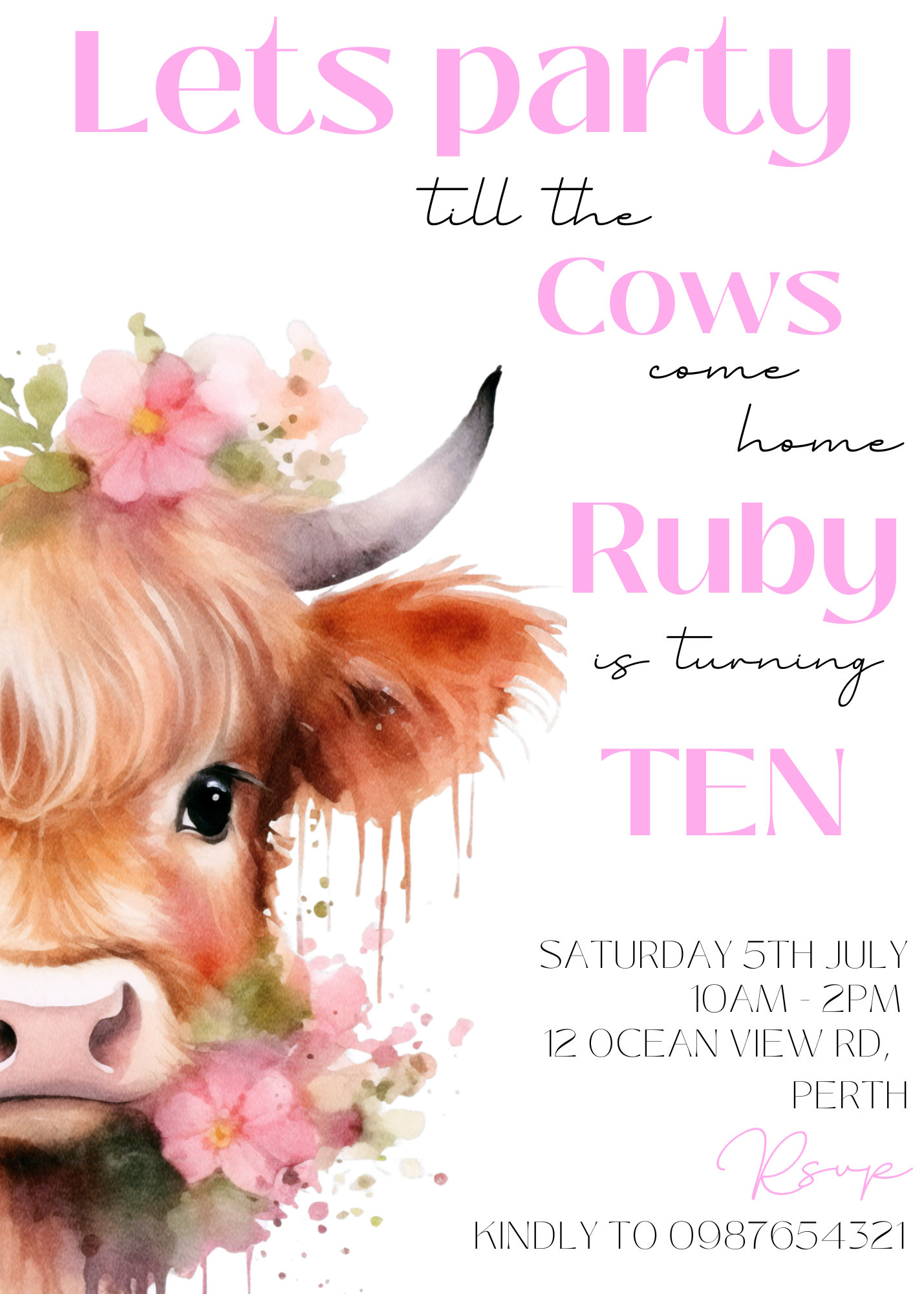 Editable Highland Cow Birthday Invitation Holy Cow Invitation Girls ...