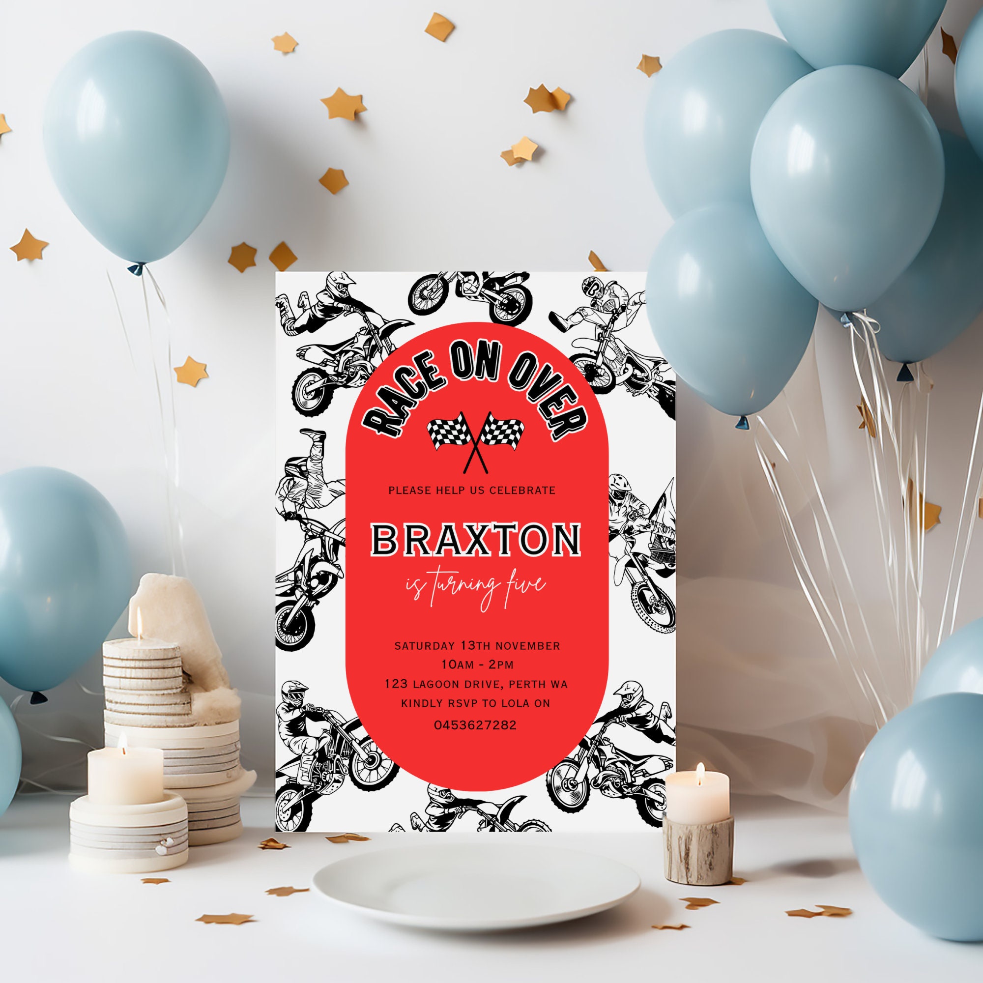 Dirt Bike Racing Birthday Invitation, Motorbike Racer Party Invite ...