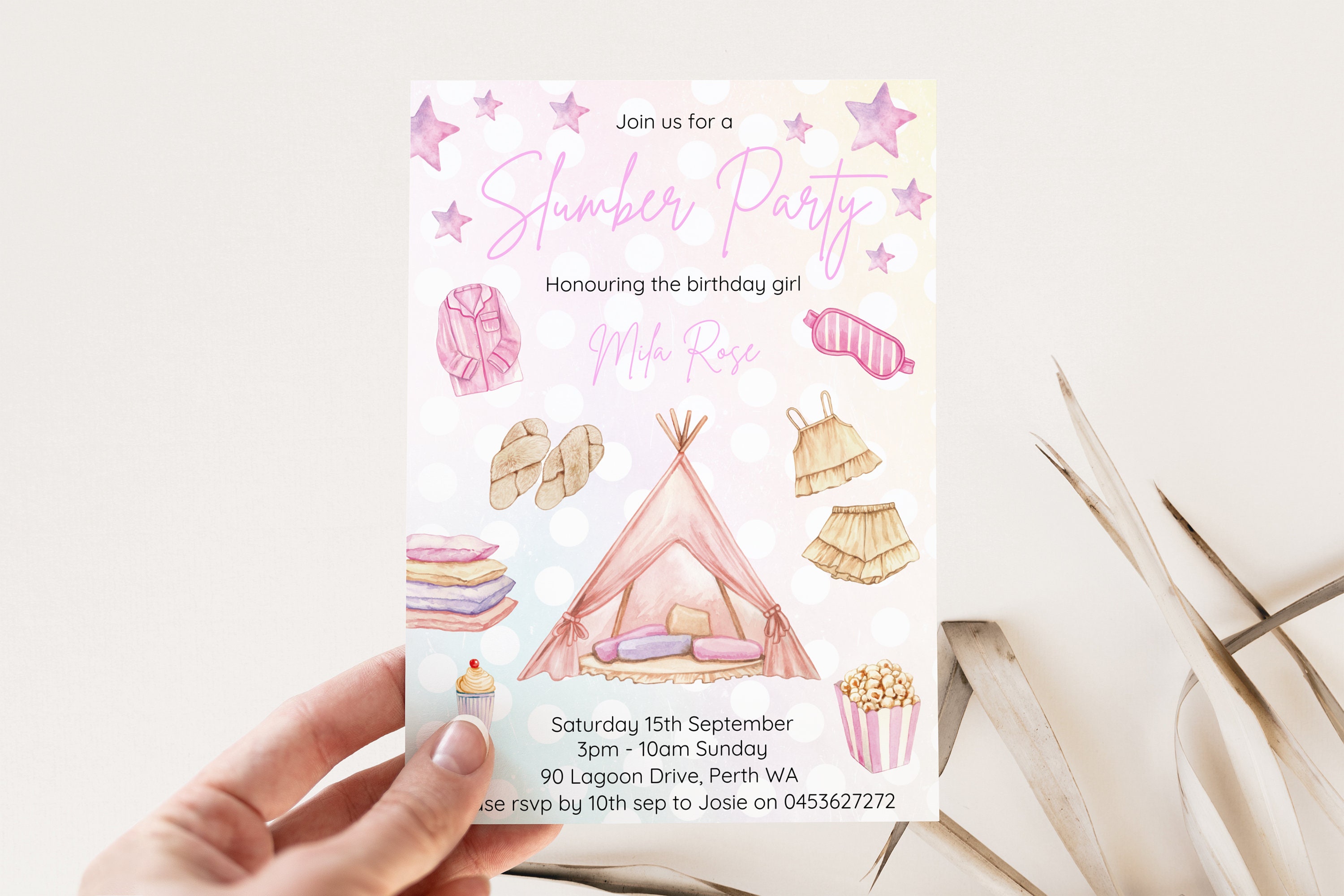 Editable Slumber Party Birthday Invitation Pyjama Party - Etsy