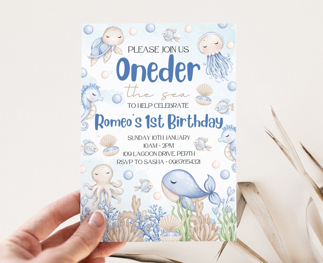 Editable Under the Sea Birthday Invitation Oneder the Sea Boys Birthday ...