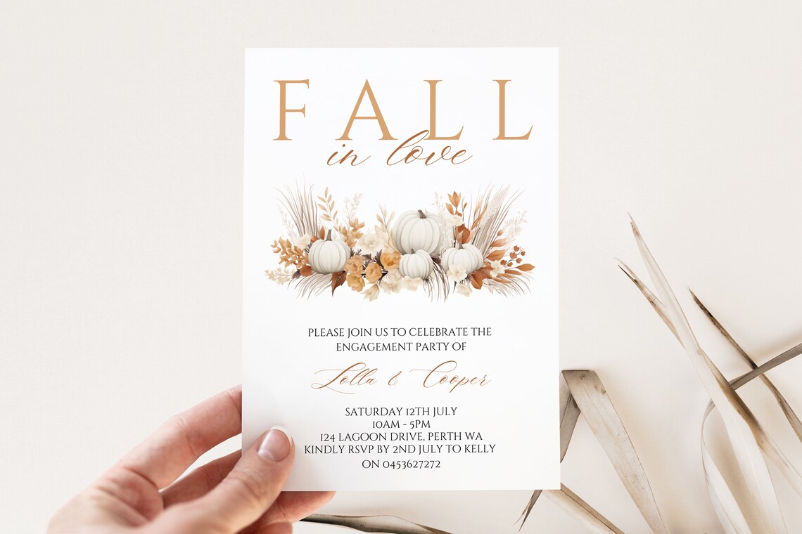 Fall in Love Engagement Party Invitation, Fall Pumpkin Invite, Boho ...