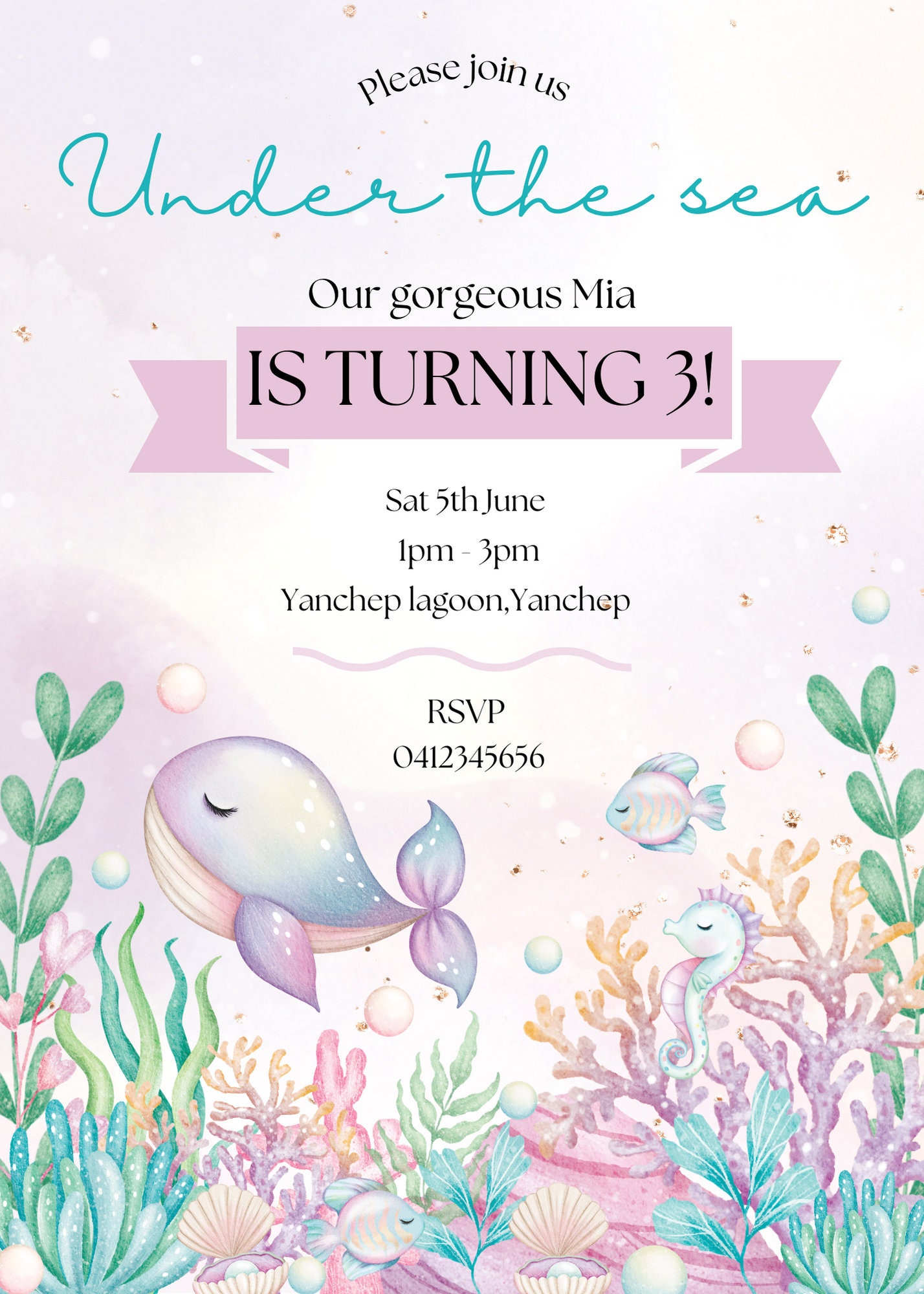 Editable Under the Sea Birthday Invitation Girls Birthday Invitation ...