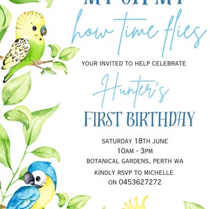 Editable Cockatoo Parrot and Budgie Birds Birthday Party Invitation ...