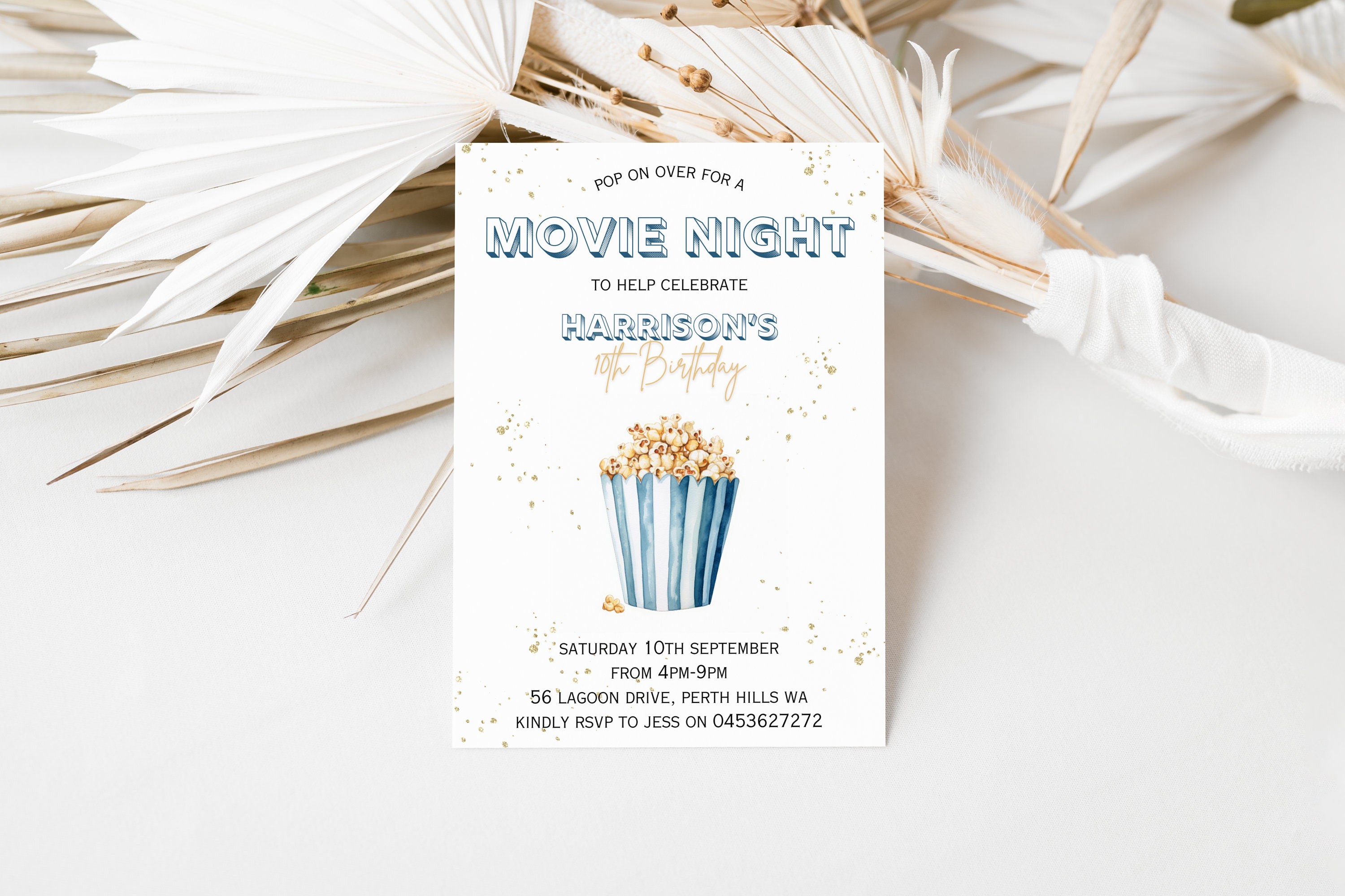 Editable Movie Night Birthday Party Invitation, Popcorn and Movie Boys ...