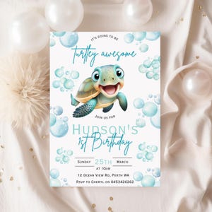 Turtle Birthday Invitation, Turtley Awesome Invitation, Boy's First ...