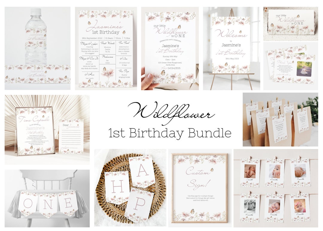 Editable Wildflower Birthday Bundle Wildflower First Birthday Bundle ...