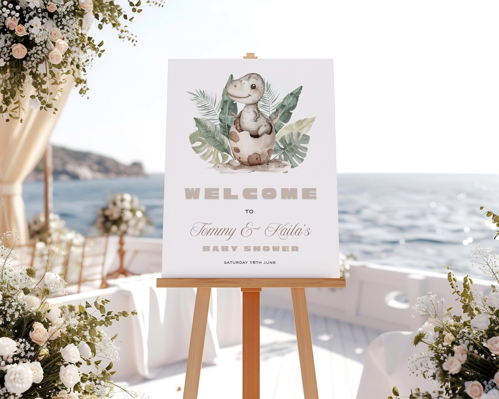 Dinosaur Hatching Baby Shower Welcome Sign, Dinosaur Hatchling Baby ...