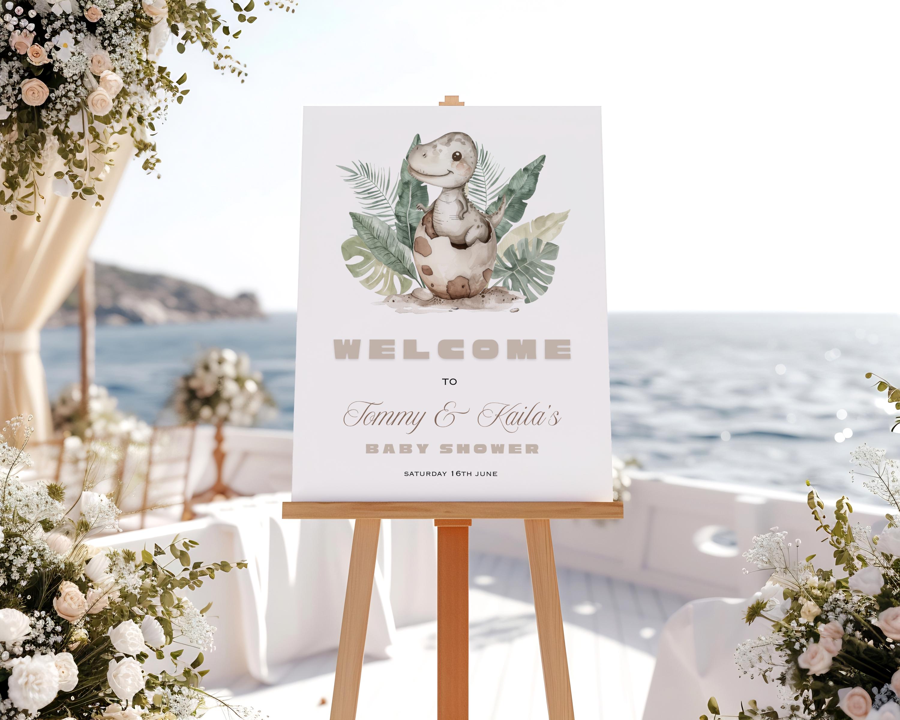 Dinosaur Hatching Baby Shower Welcome Sign, Dinosaur Hatchling Baby ...