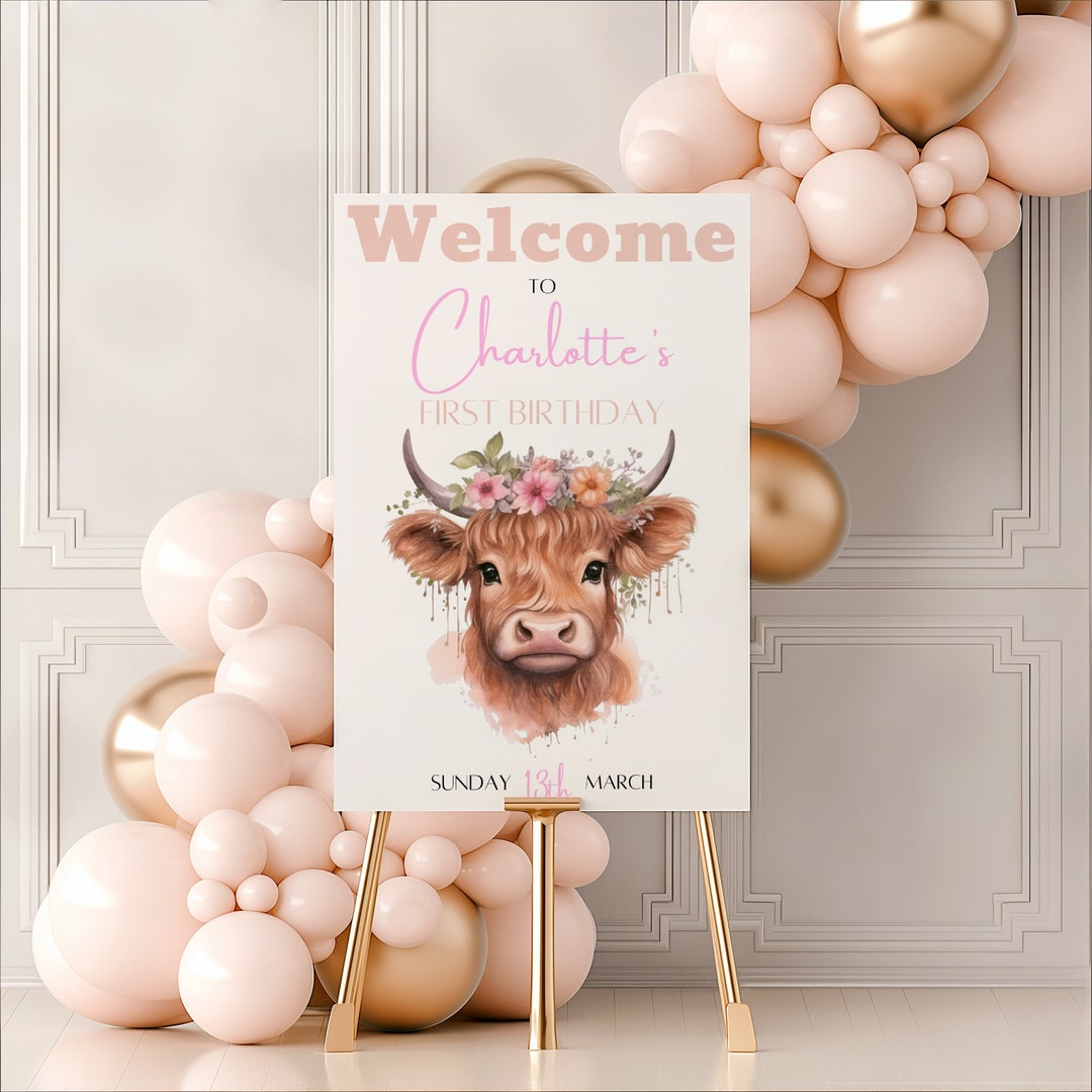 Highland Cow Birthday Party Welcome Sign, Cow Welcome Board, Highland ...