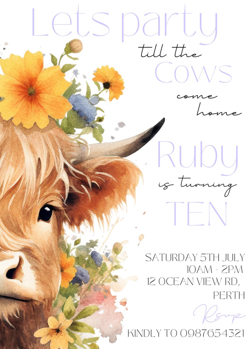 Editable Highland Cow Birthday Invitation Holy Cow Invitation Girls ...