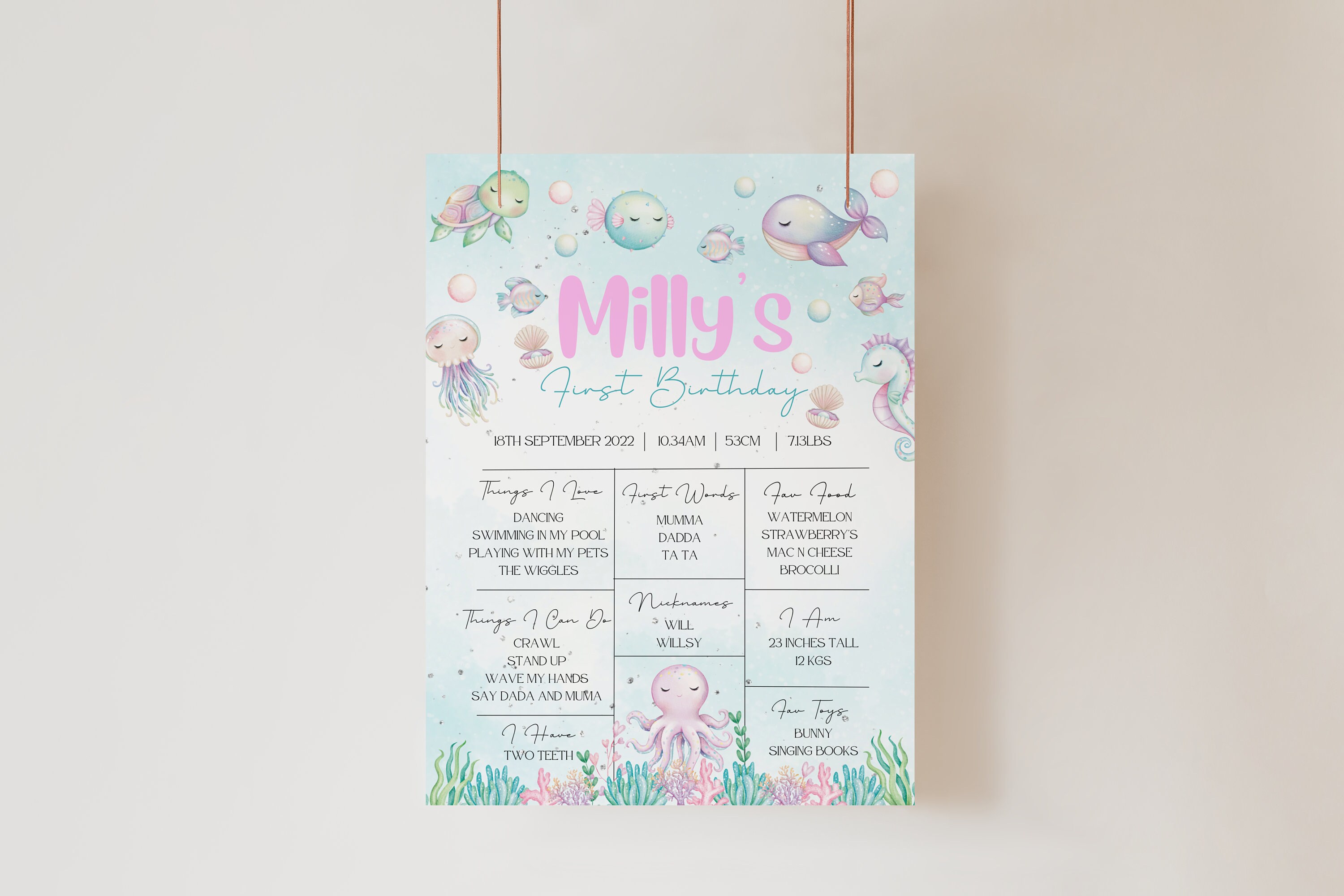 Editable Under the Sea Milestone Board First Birthday Milestone Board ...