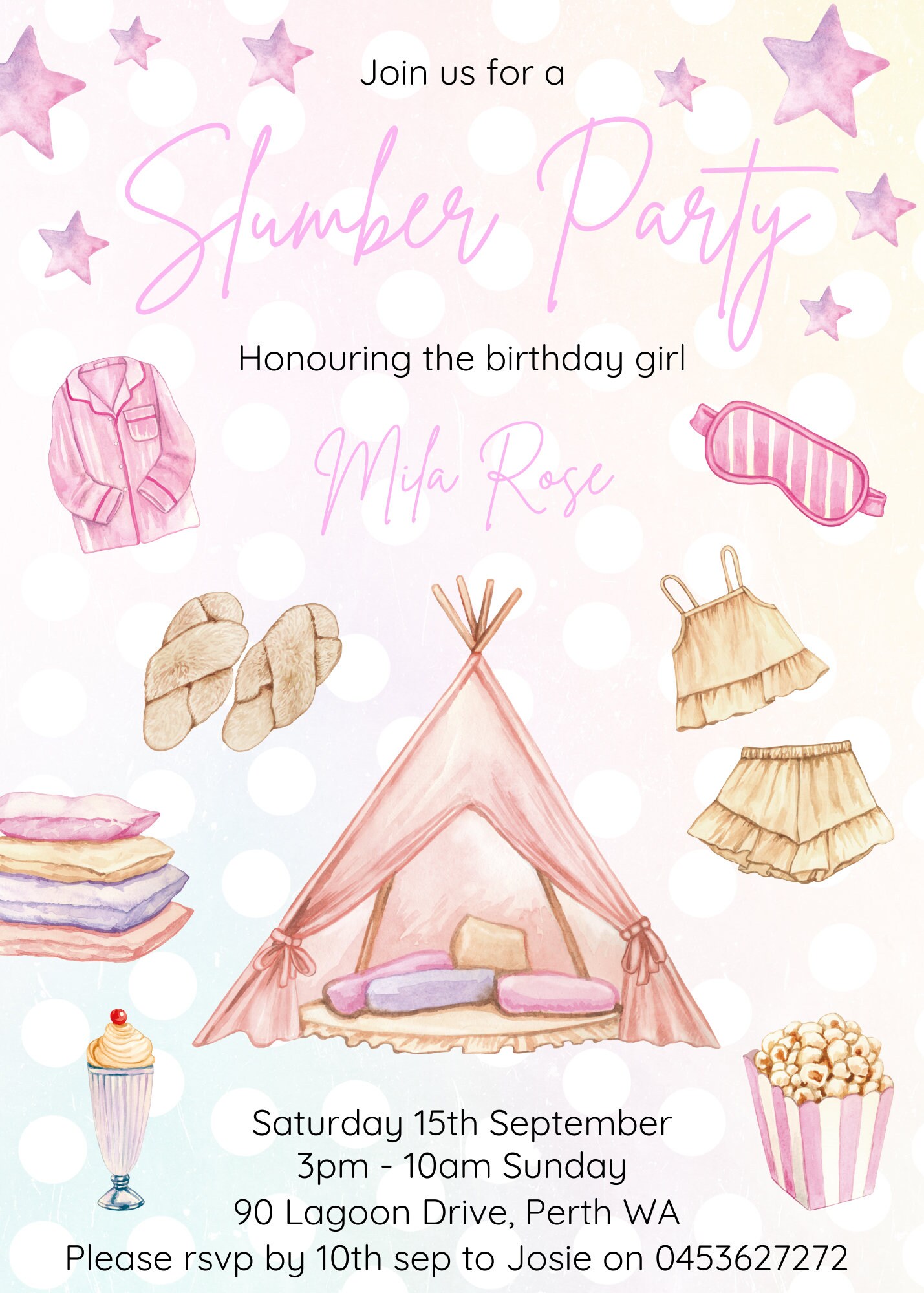Editable Slumber Party Birthday Invitation Pyjama Party - Etsy