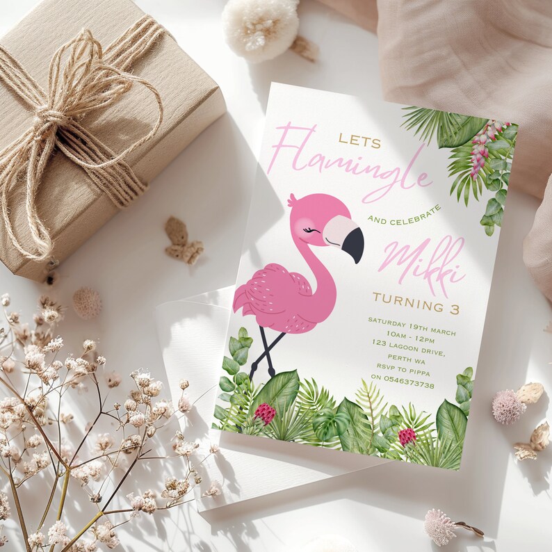 Lets Flamingle Birthday Invitation, Pink Flamingo Party Invitation ...
