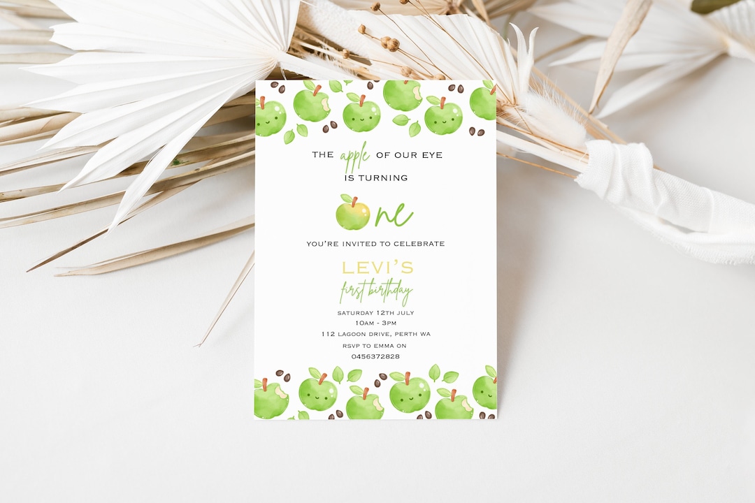 Editable the Apple of Our Eye First Birthday Invitation, Cute Apples ...