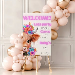 Highland Cow Neon Welcome Board, Highland Cow and Flowers Welcome Sign ...