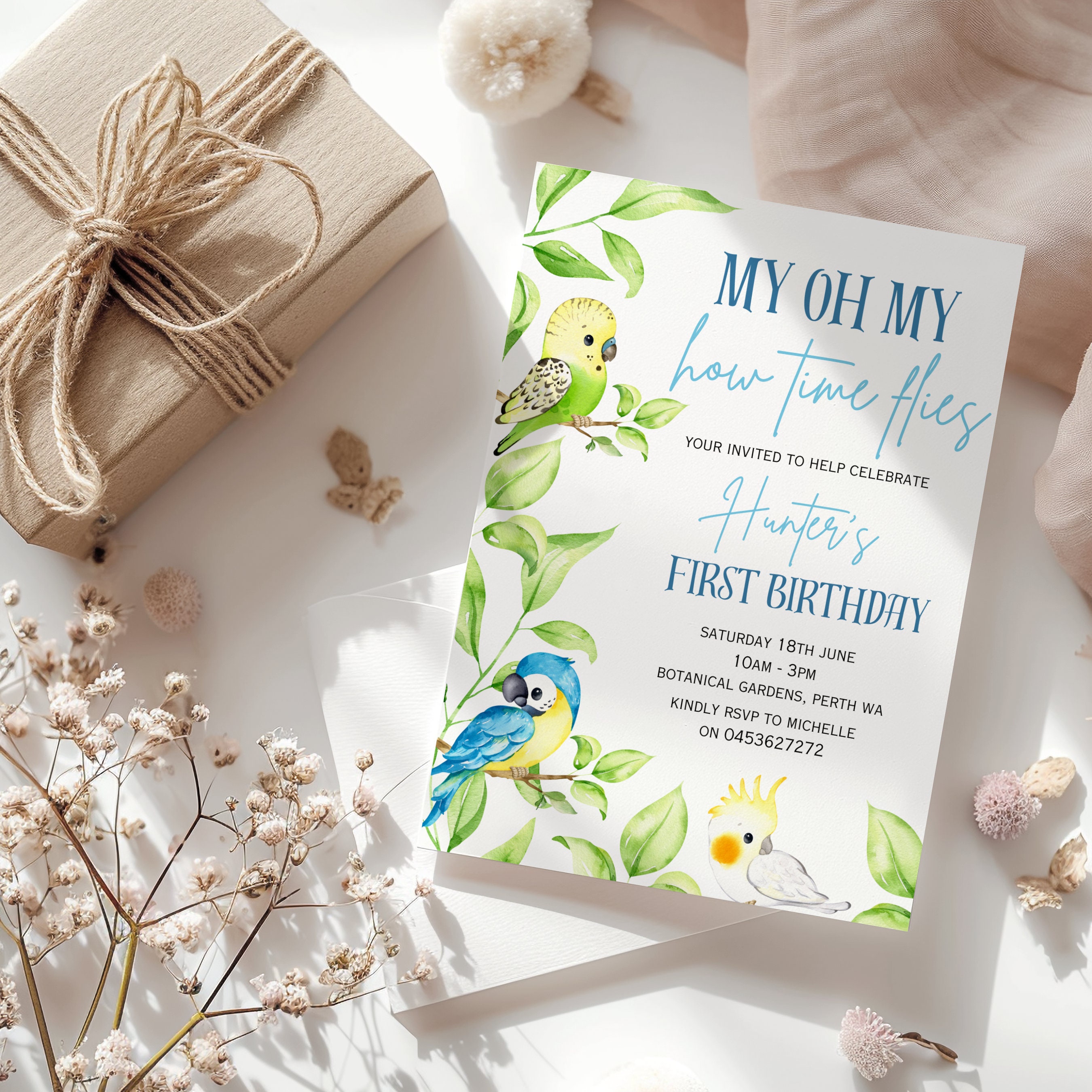 Editable Cockatoo Parrot and Budgie Birds Birthday Party Invitation ...