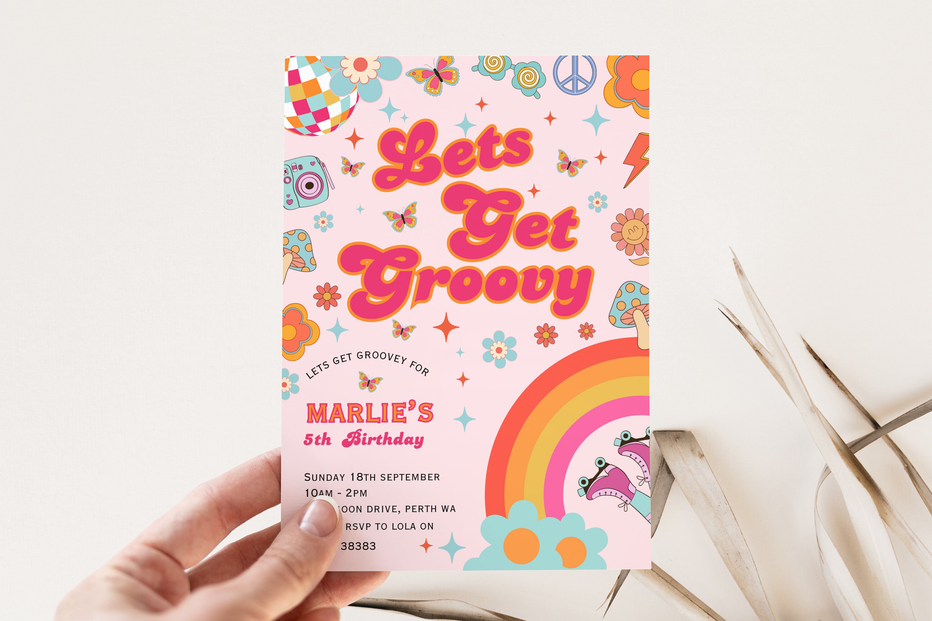 Editable Lets Get Groovy Birthday Party Invitation, Two Groovy Party ...
