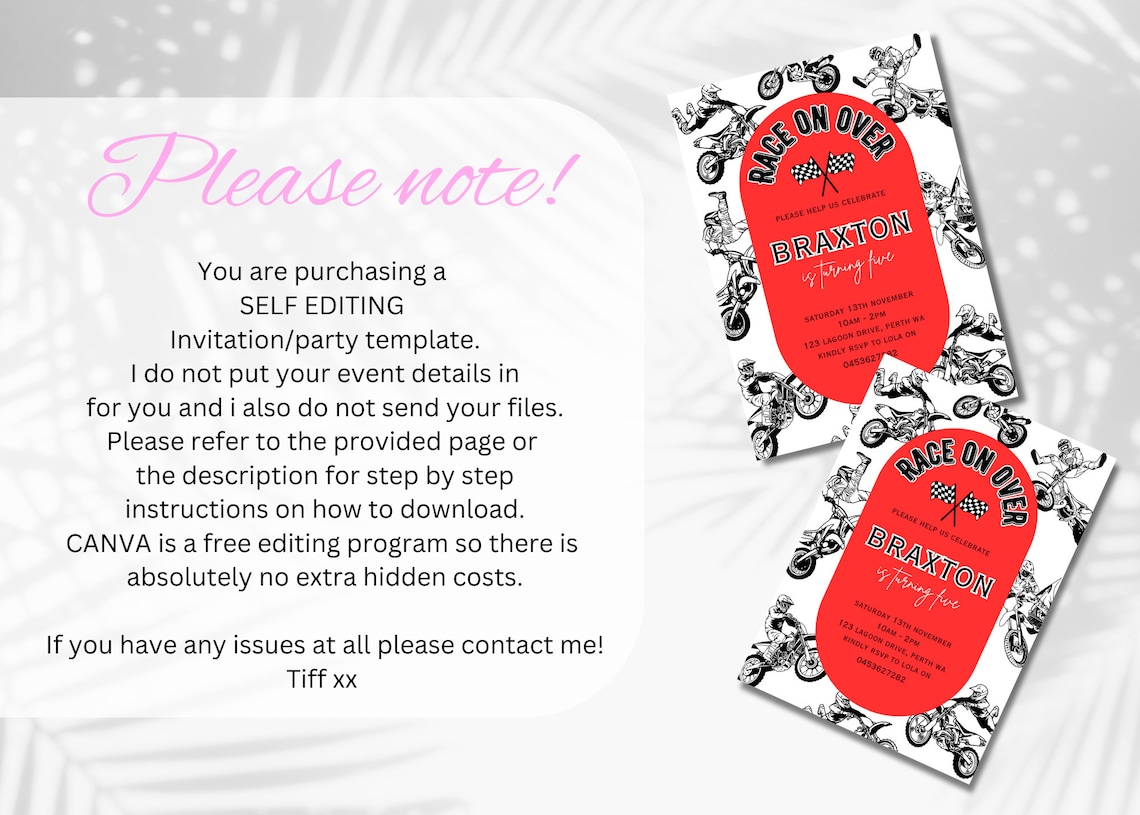 Dirt Bike Racing Birthday Invitation, Motorbike Racer Party Invite ...