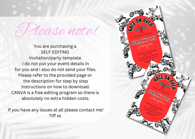 Dirt Bike Racing Birthday Invitation, Motorbike Racer Party Invite ...