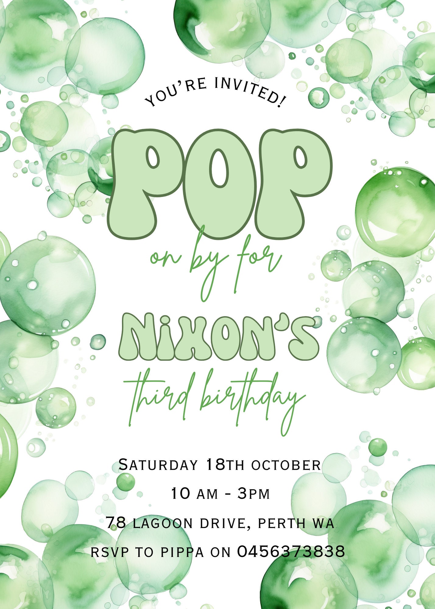 Editable Bubbles Birthday Invitation, Pop on by Birthday Party Invite ...