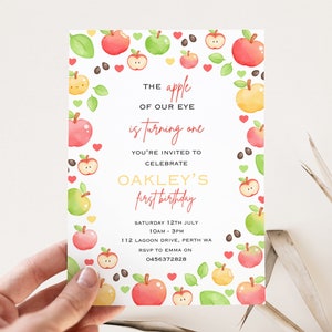 Editable the Apple of Our Eye First Birthday Invitation, Cute Apples ...