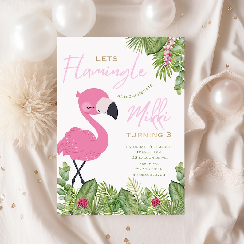 Lets Flamingle Birthday Invitation, Pink Flamingo Party Invitation ...