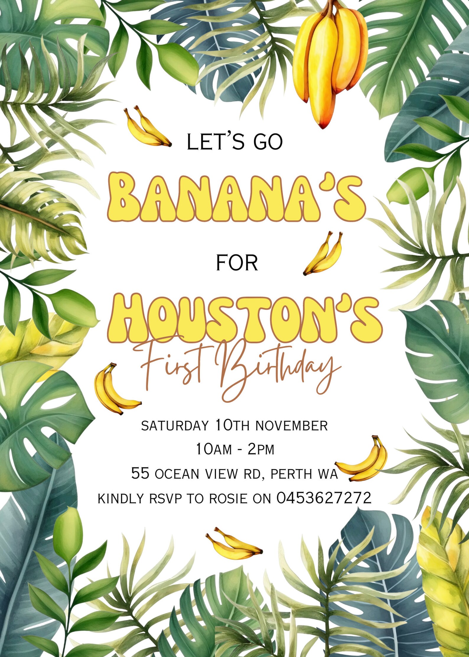 Editable Lets Go Banana's Kids Birthday Party Invitation, First ...