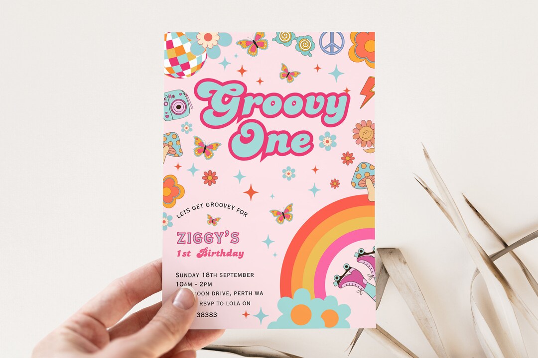 Editable Groovy One Birthday Party Invitation, Two Groovy Party Invite ...