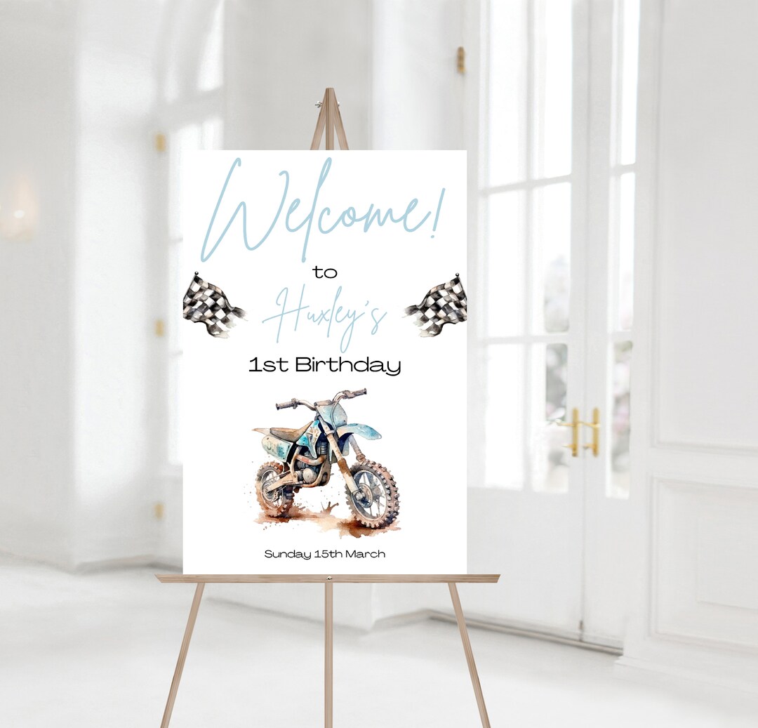 Motorbike First Birthday Welcome Board, Dirt Bike Racing Welcome Sign ...