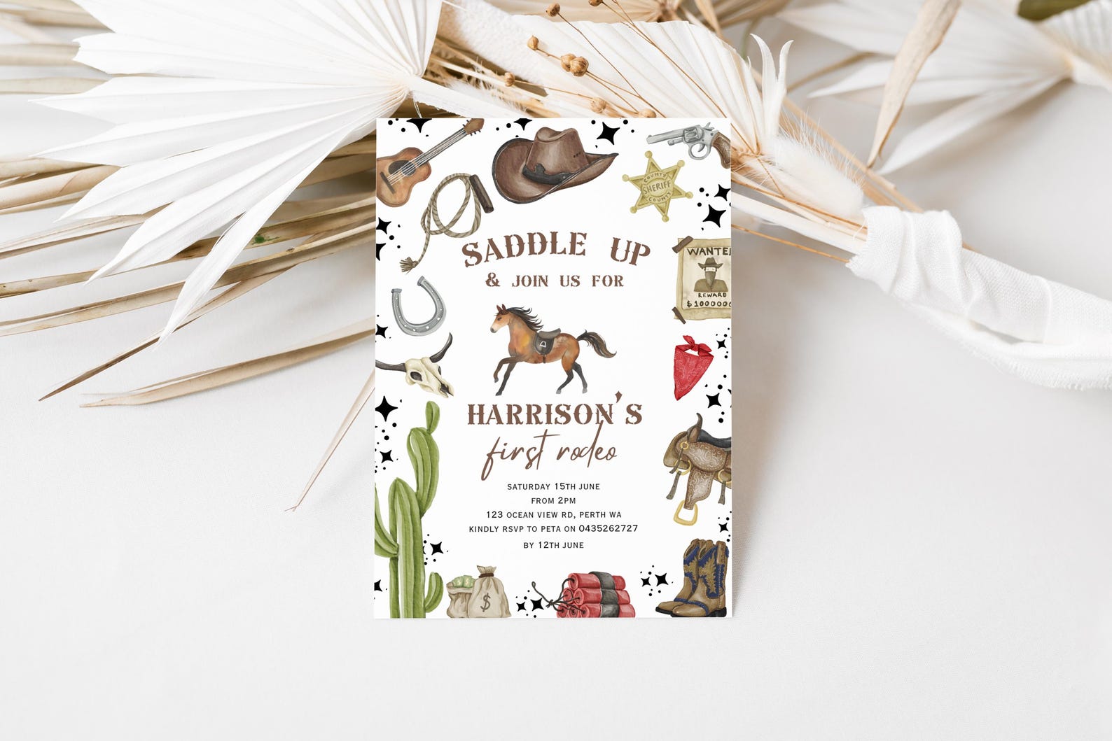 Cowboy Birthday Invitation, Boys Country and Western First Birthday ...