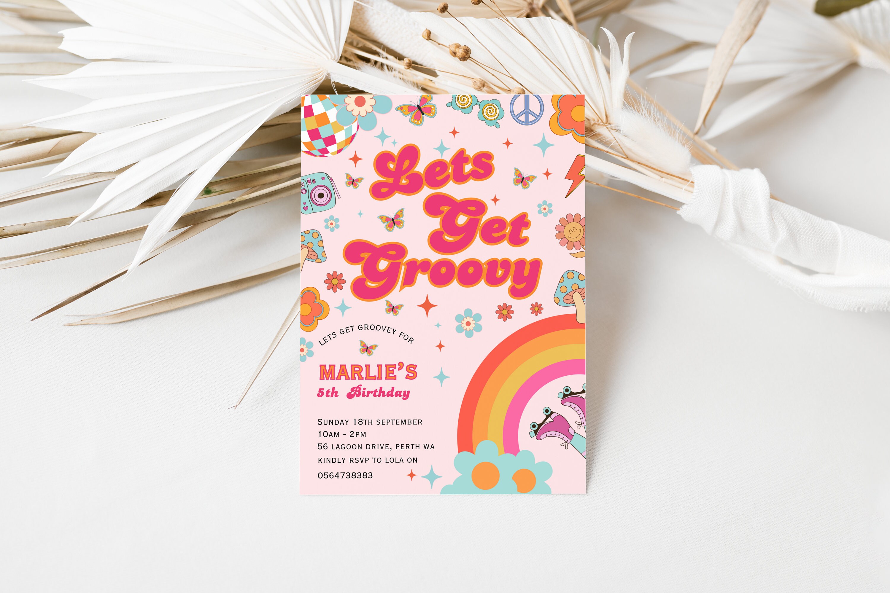 Editable Lets Get Groovy Birthday Party Invitation, Two Groovy Party ...