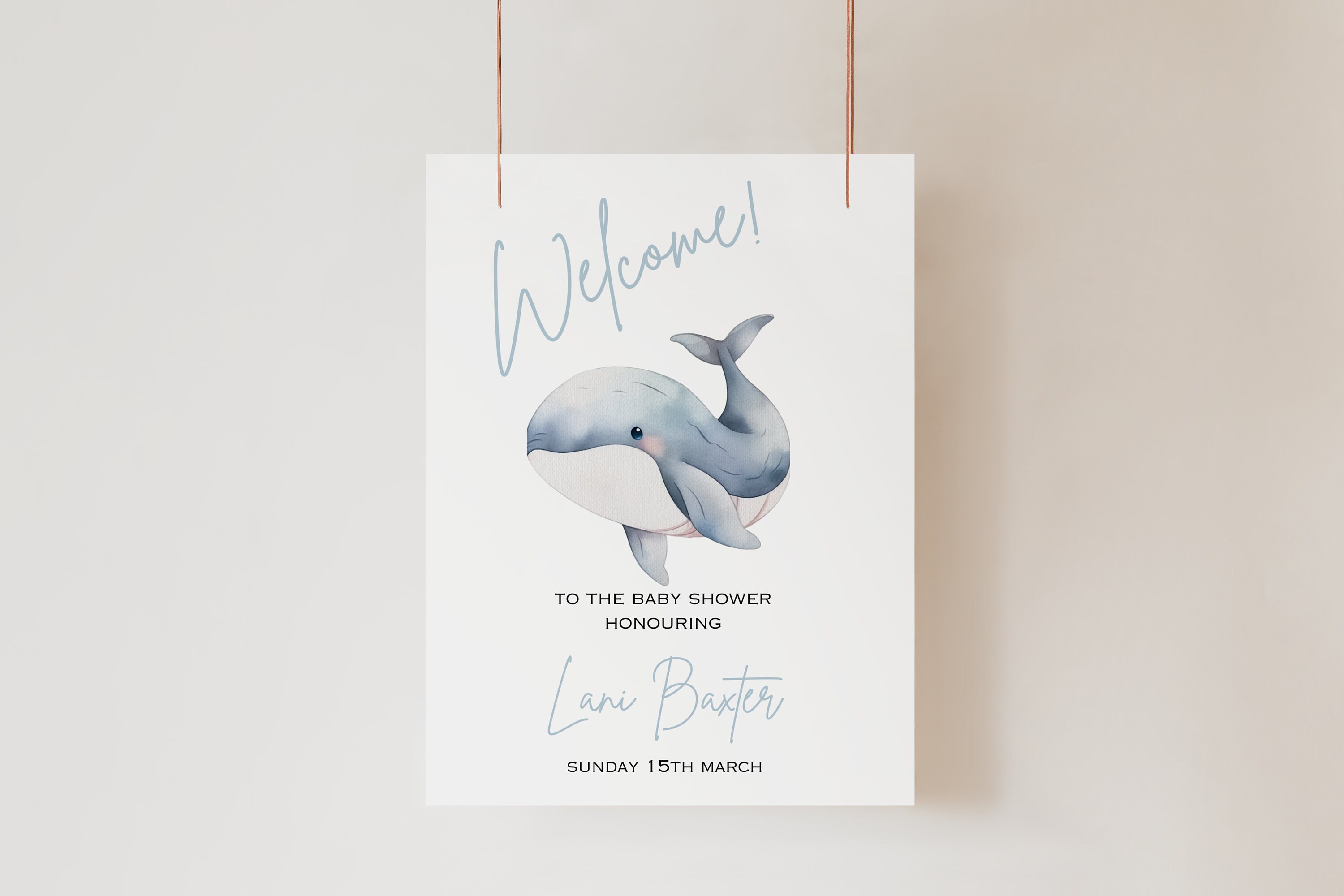 Editable Whale Baby Shower Welcome Board, Cute Whale Welcome Sign, Baby ...
