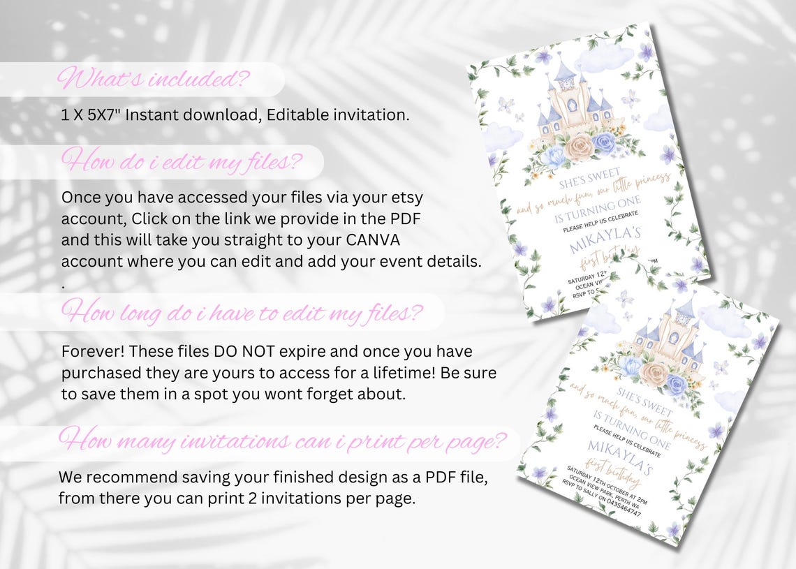 Princess Birthday Party Invite, Once Upon a Time Invitation, , Blue ...