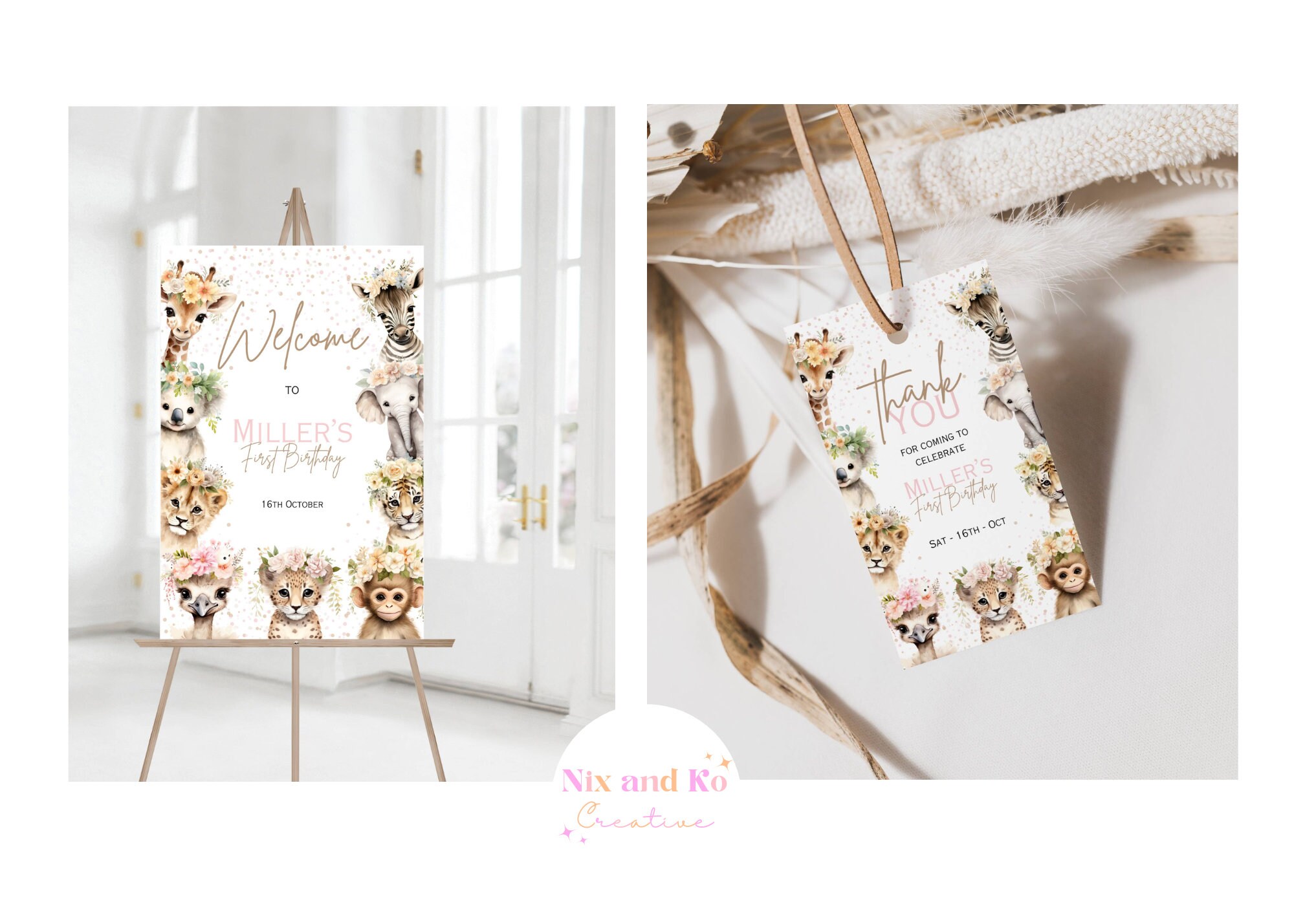 Editable Wild One Safari Animals Birthday Bundle, Safari Animals and ...
