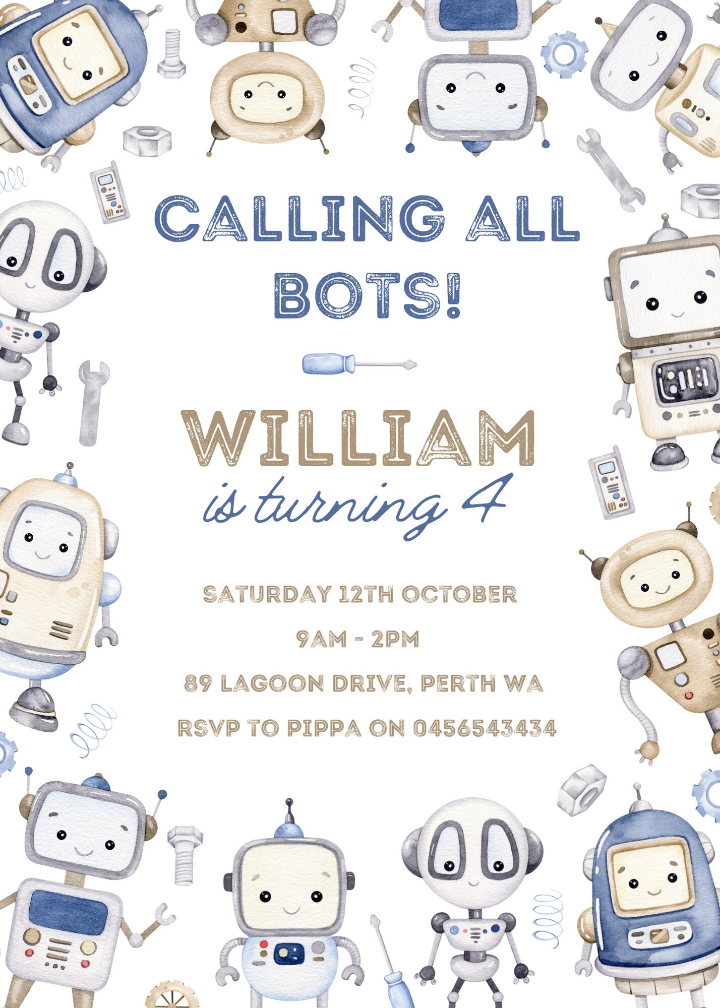 Editable Robot Birthday Party Invitation, Boys Robot Party, Calling All ...