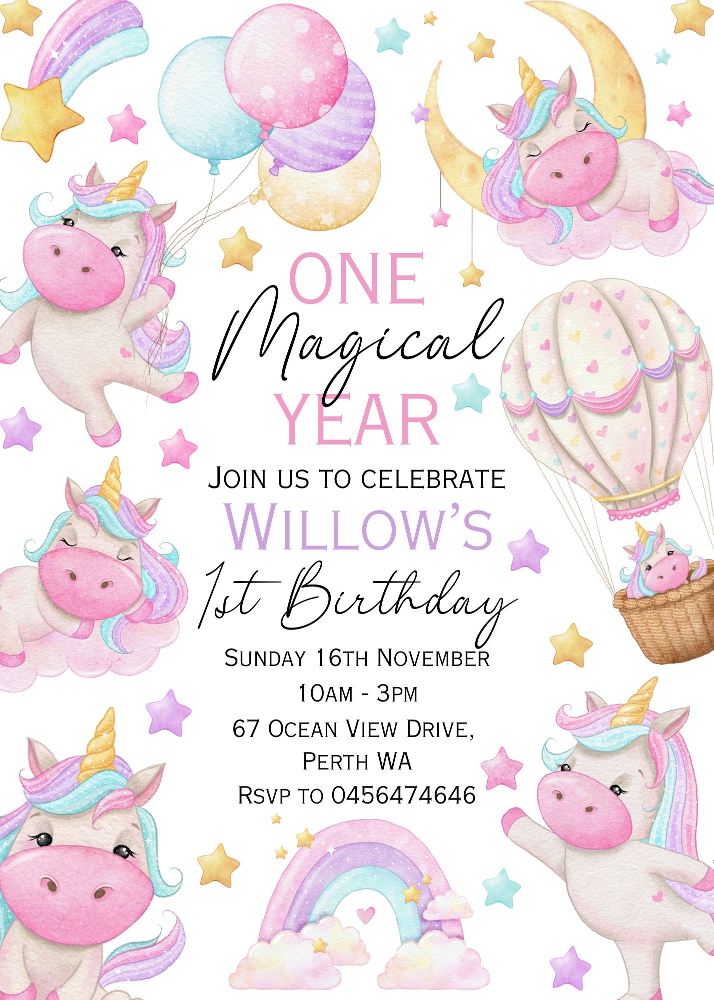 Editable Unicorn Birthday Invitation Unicorns and Rainbows Invitation ...