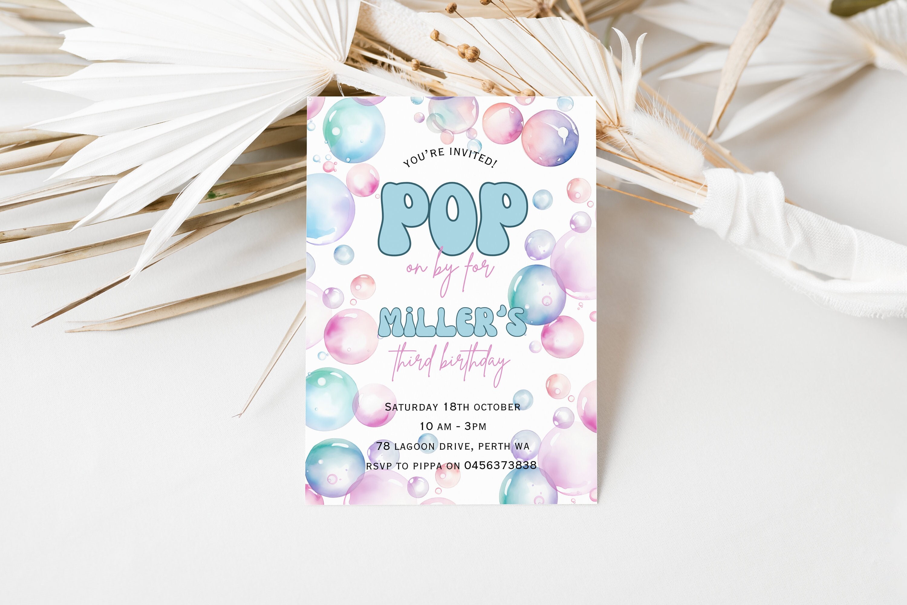 Editable Bubbles Birthday Invitation, Pop on by Birthday Party Invite ...