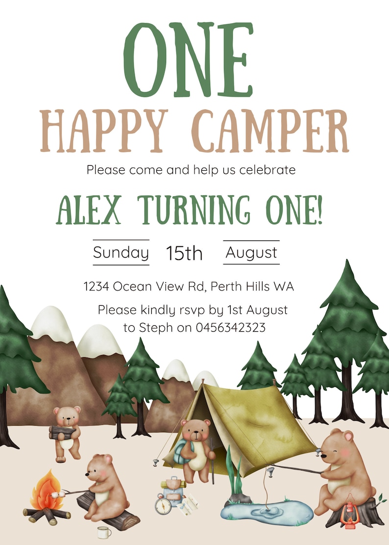 Editable One Happy Camper Invitation the Adventure Awaits Invitation ...