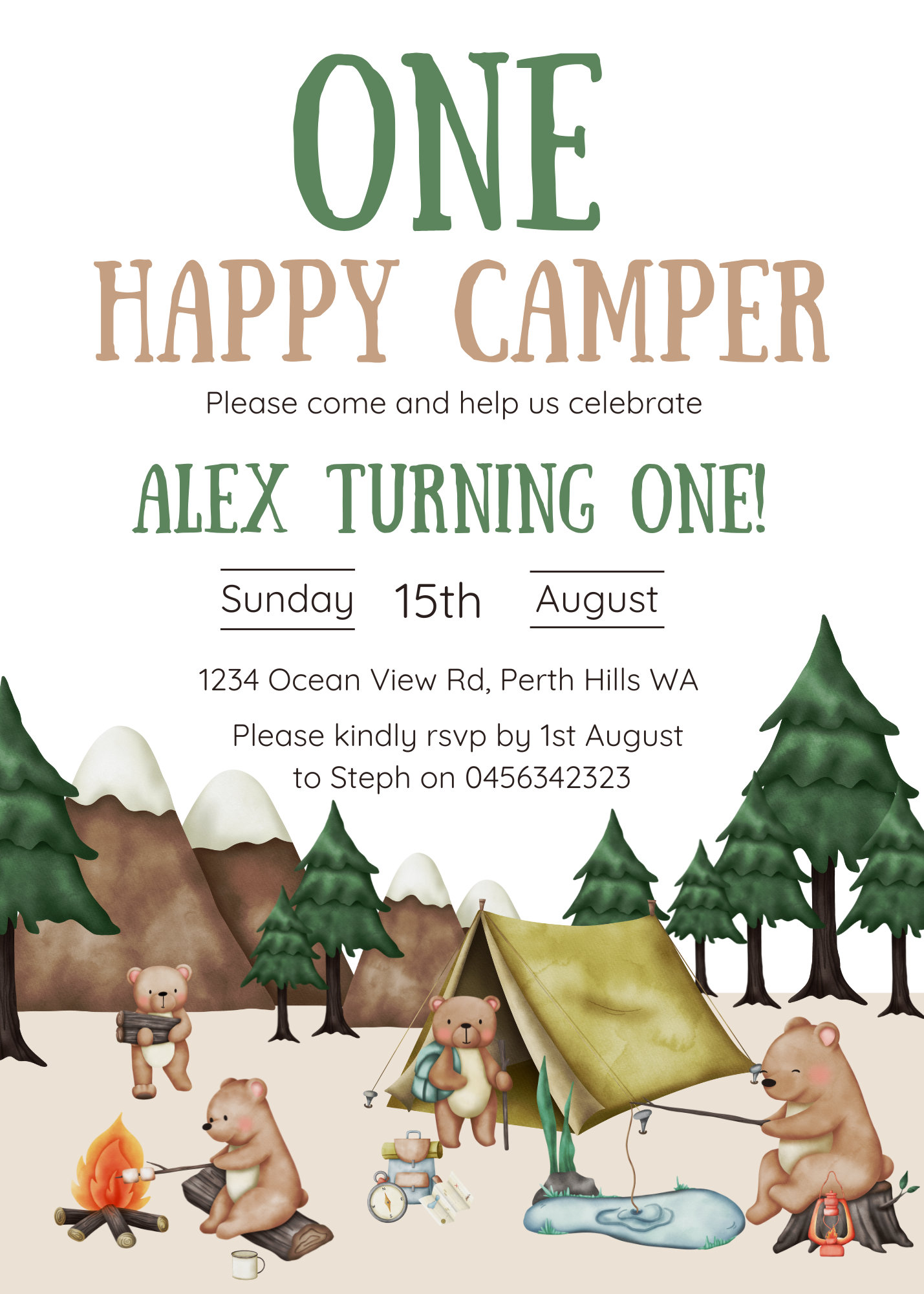 Editable One Happy Camper Invitation the Adventure Awaits Invitation ...