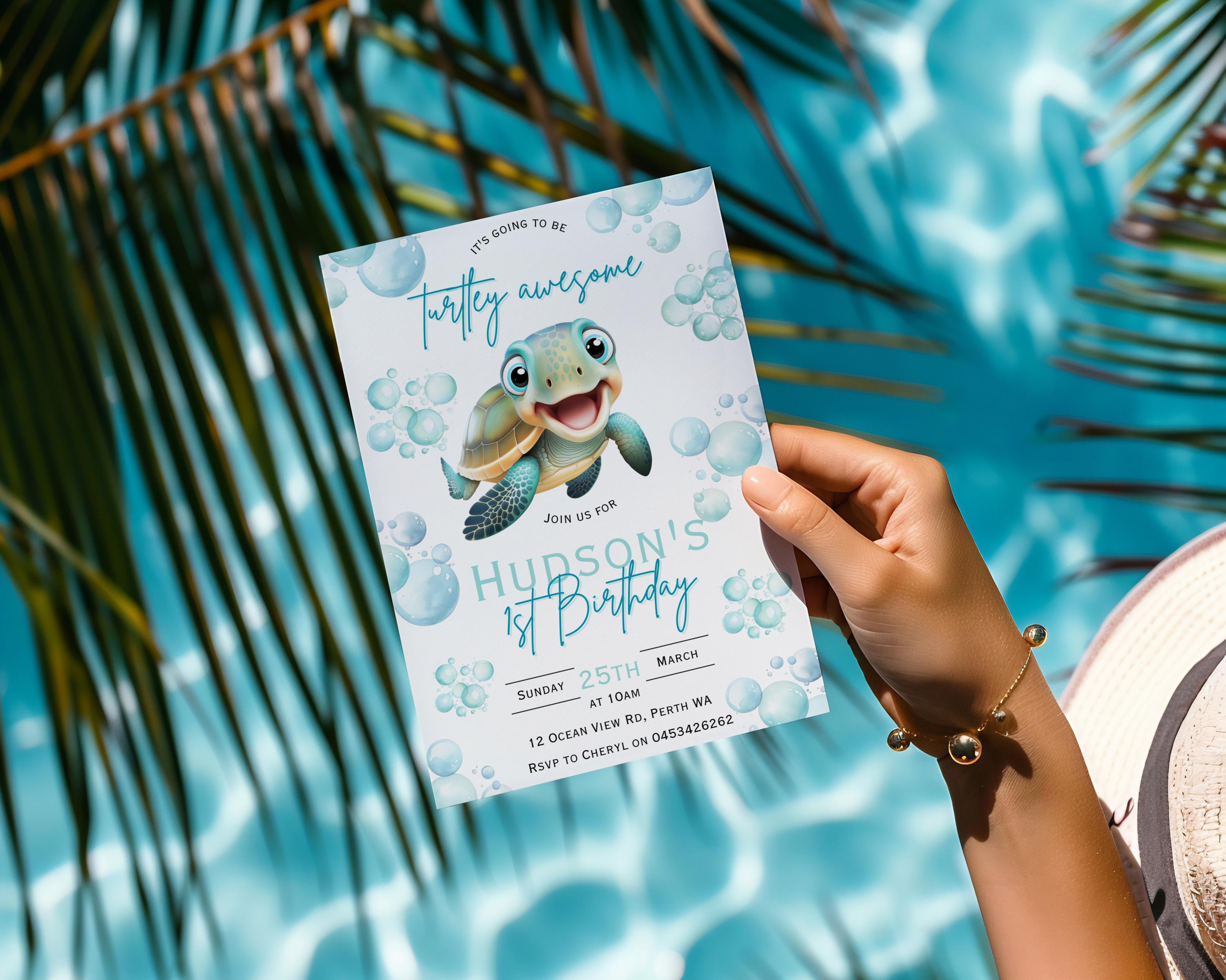 Turtle Birthday Invitation, Turtley Awesome Invitation, Boy's First ...