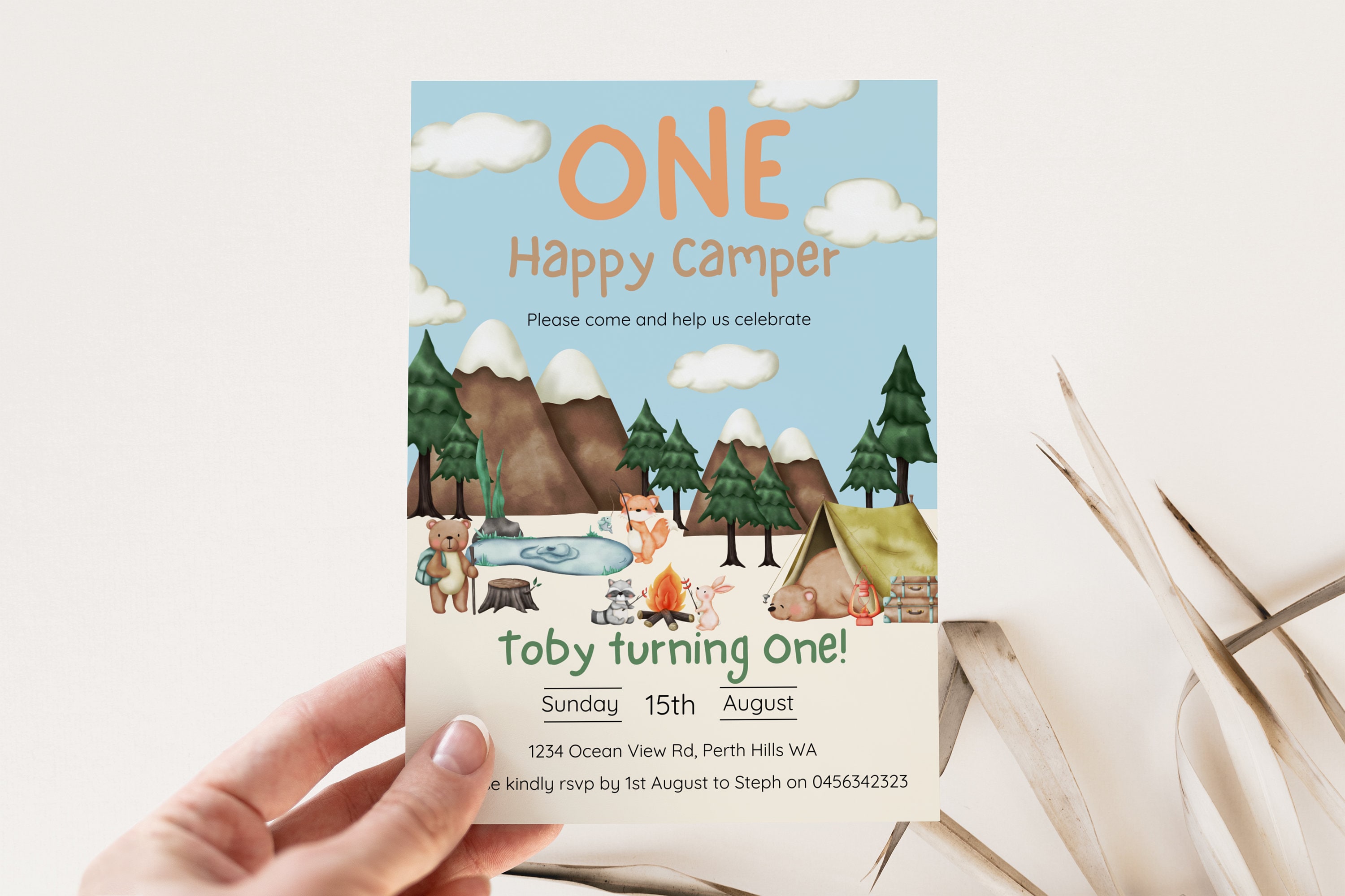 Editable One Happy Camper Invitation the Adventure Awaits - Etsy