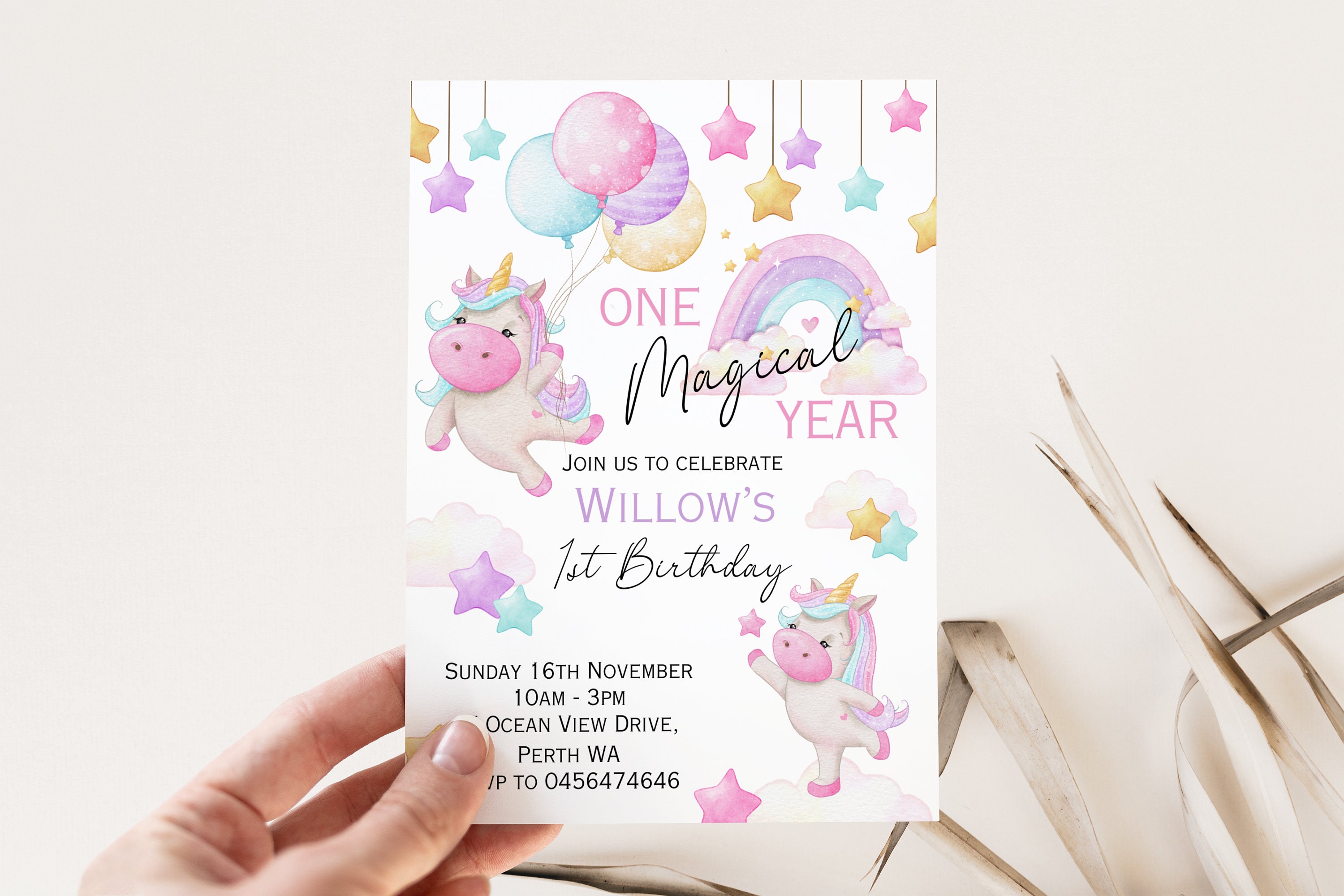 Editable Unicorn Birthday Invitation Unicorns and Rainbows Invitation ...