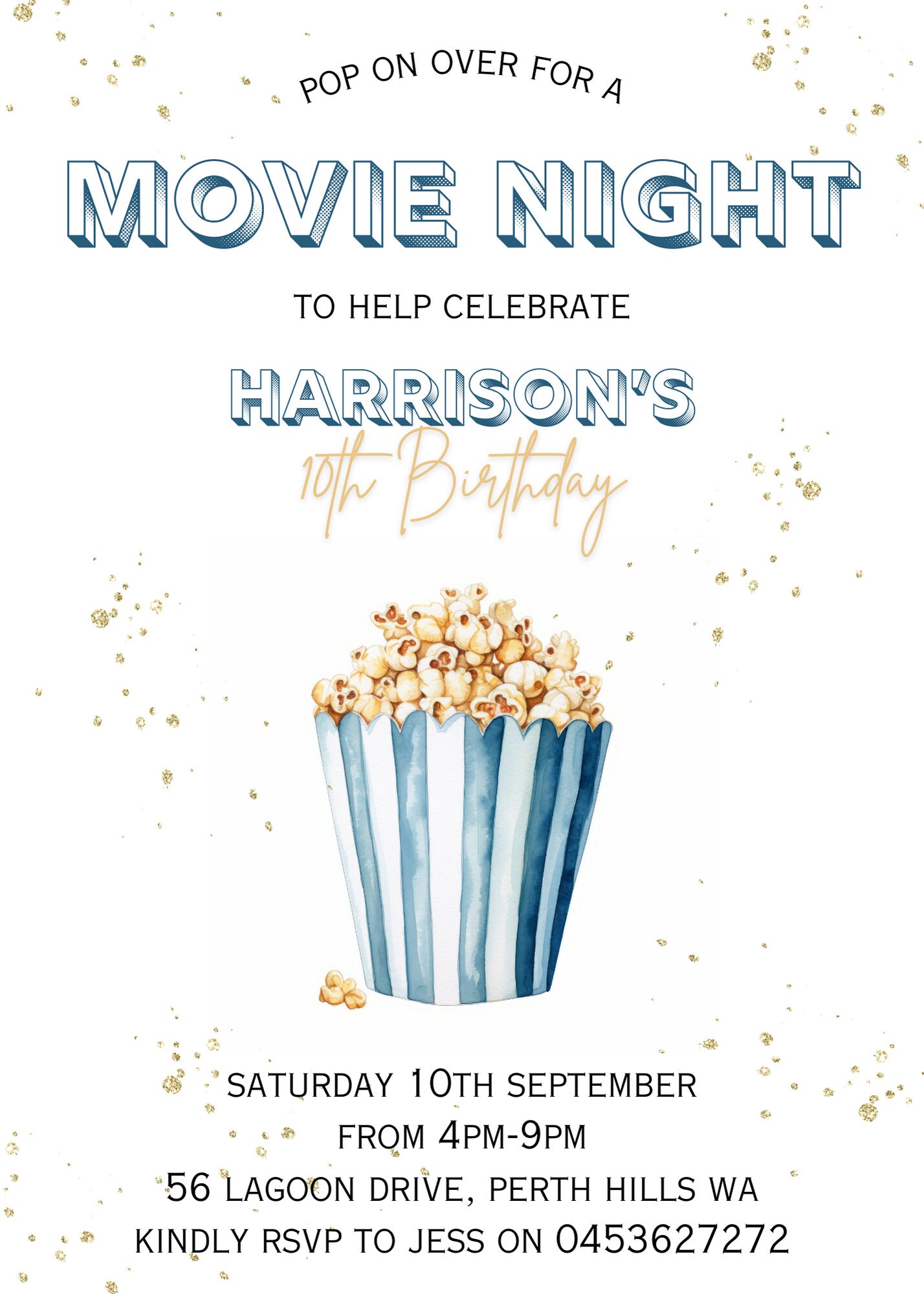 Editable Movie Night Birthday Party Invitation, Popcorn and Movie Boys ...