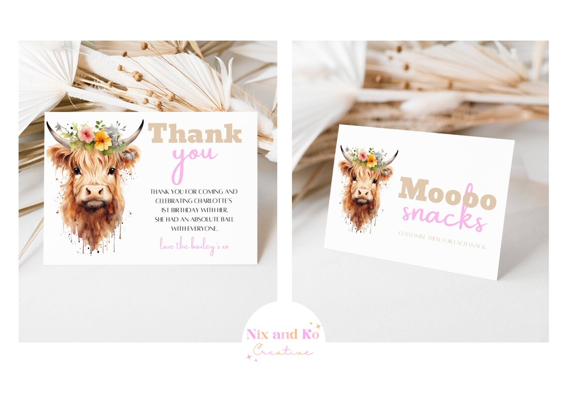 Editable Highland Cow Birthday Party Bundle, Highland Cow Invitation ...