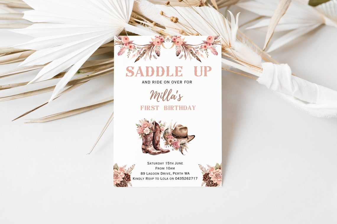 Editable Saddle up Girls Birthday Party Invitation, Little Cowgirl ...