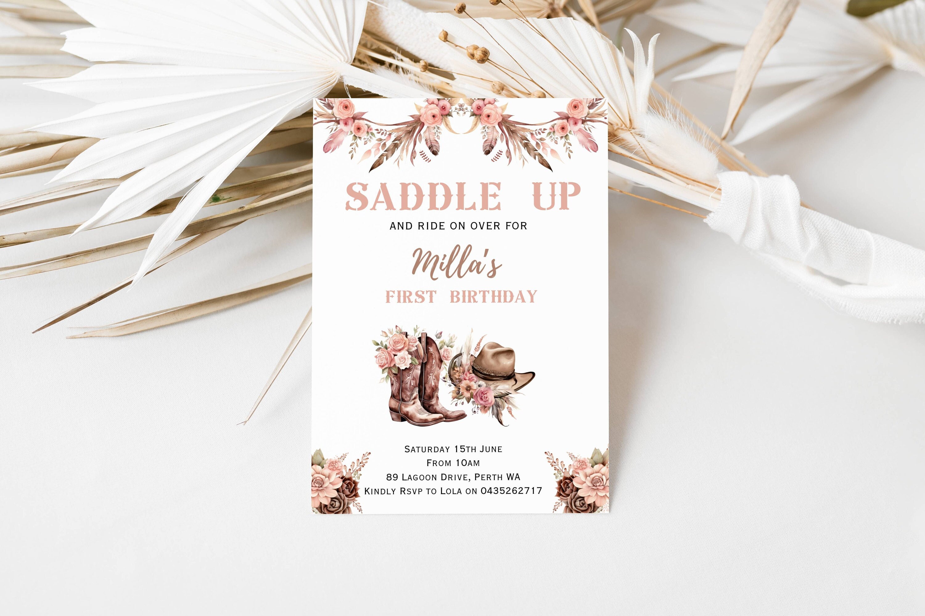 Editable Saddle up Girls Birthday Party Invitation, Little Cowgirl ...